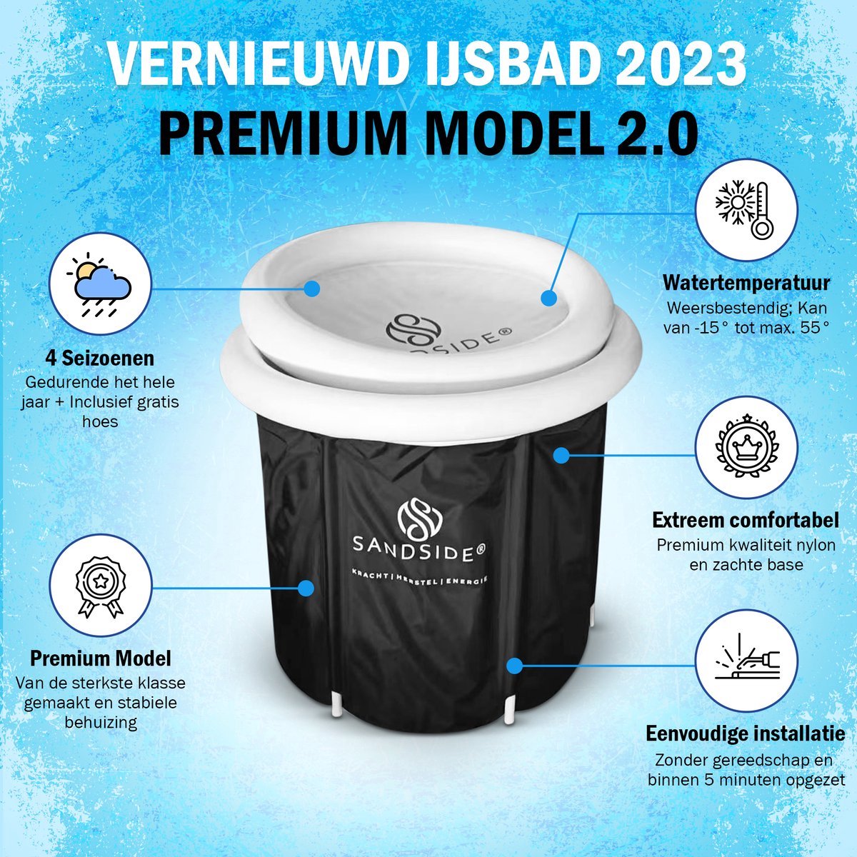 Sandside IJsbad XL 2024 - Opvouwbaar Bad - Ice Bath - Zitbad Voor ...