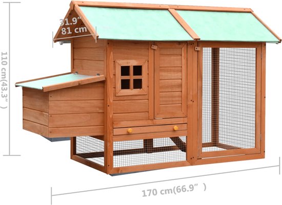 VDXL Kippenhok 170x81x110 cm massief grenen- en vurenhout | bol