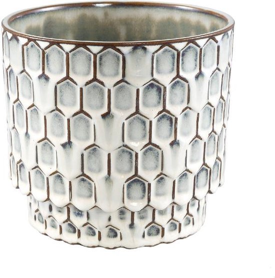 PTMD Emmily White Glazed Ceramic Pot Scales Round XL | bol