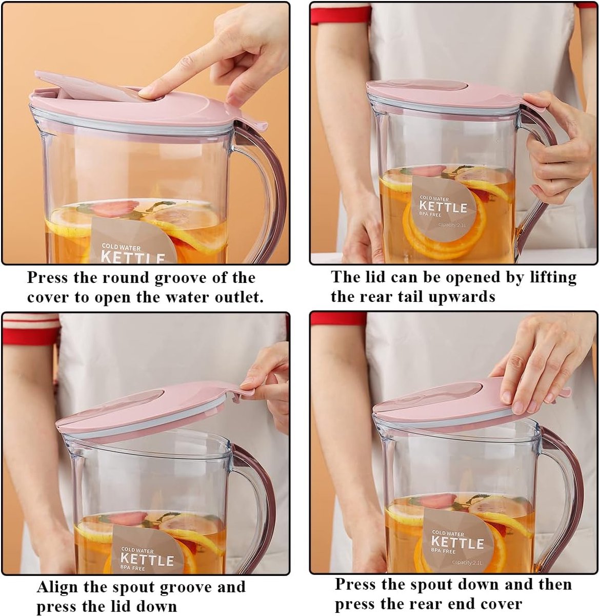 Karaf, met deksel, geschikt voor thee, sap en koude dranken, 2.1L Karaf ...