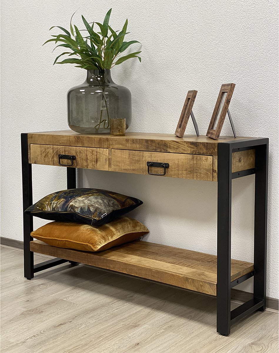 Britt mangohouten sidetable 120 cm met 2 lades | bol.com