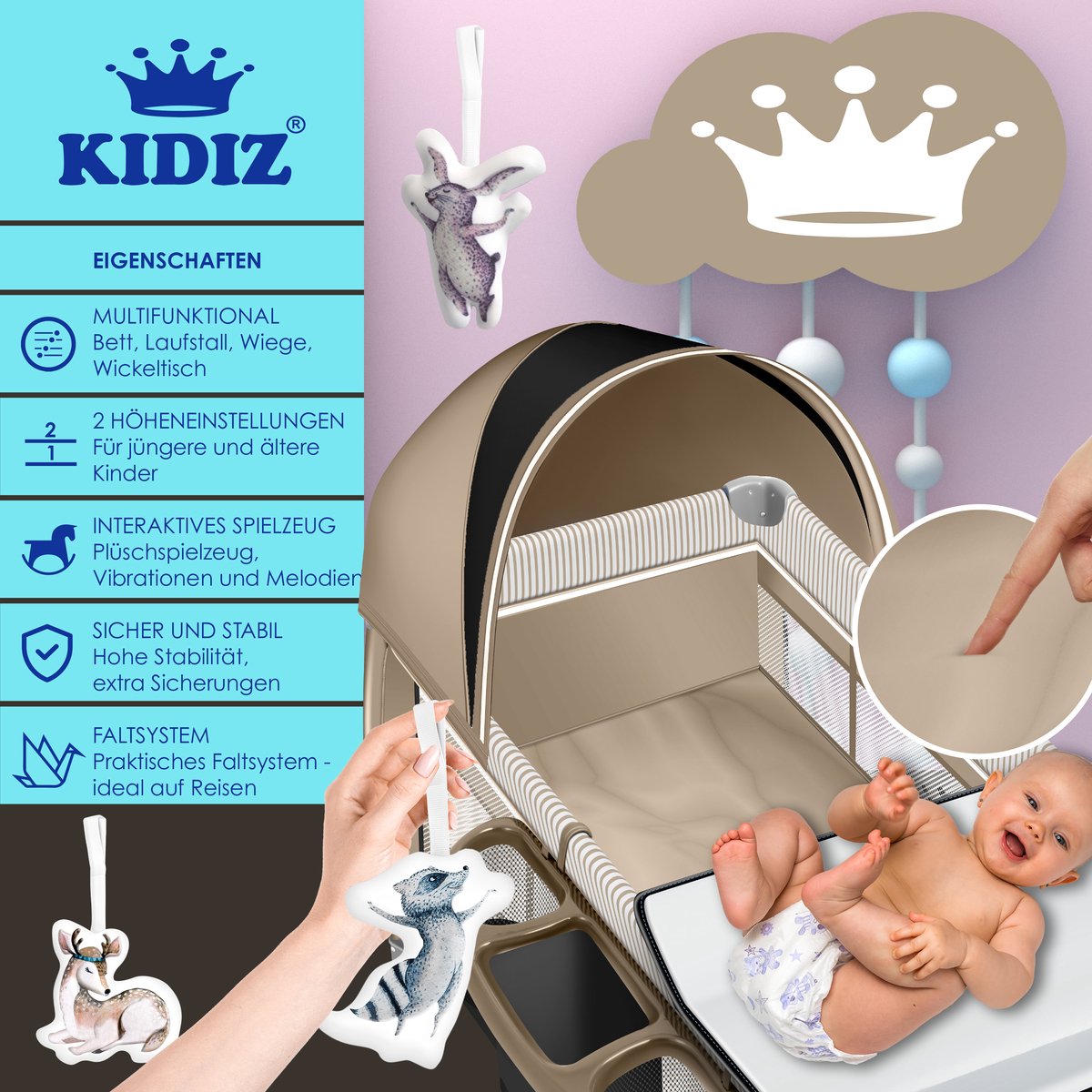 KIDIZ® Campingbedje Reisbedje Reiswieg Babybedje 3 in 1 Combi Set ...