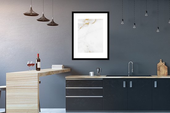 Fotolijst incl. Poster - Marmer - Goud - Wit - Luxe - 60x80 cm ...