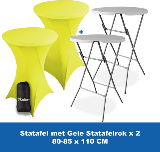 Statafel x 2 + Statafelrok Geel x 2 - ∅ 80-85 x 110 cm – Statafels Inklapbaar –... | bol