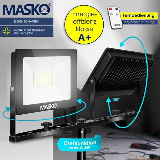 MASKO® LED Bouwlamp op statief 2x 50W - Buitenlamp 6500K met ...