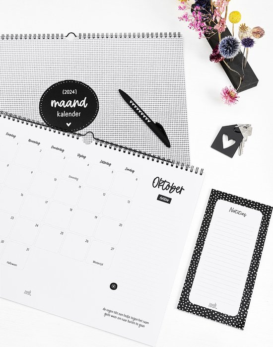 Zoedt - Maandkalender - 2024 - A3 formaat (29,7x42cm) - zwart wit | bol