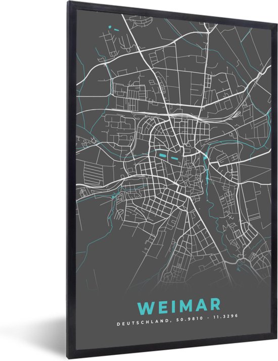 Fotolijst incl. Poster - Duitsland – Blauw – Weimar – Stadskaart ...