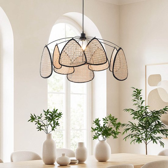 LumenXL Zwarte boho hanglamp Floare - rotan | bol