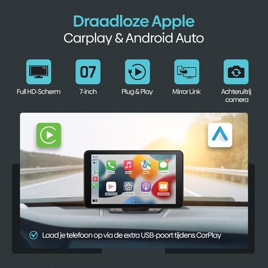CarPlay Display,Draadloze Android & CarPlay Box, Achteruitrijcamera - 7 ...