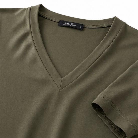 Stella Fiora Top - Olijfgroen - V-Hals - Korte Mouw - Damestop - Maat S ...