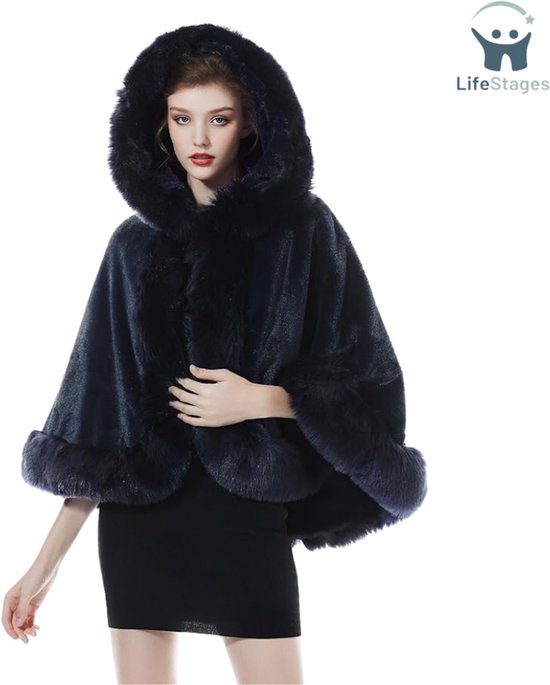 LifeStages - Poncho Dames Omslagdoek - Bont Stola Faux - Bont Sjaal Wrap voor Dames... | bol