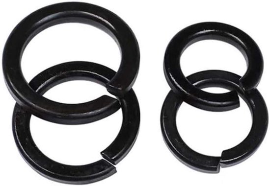 Set van 100 zwarte veer platte ringen - M3/M4/M5/M6/M8/M10 Carbon staal ...