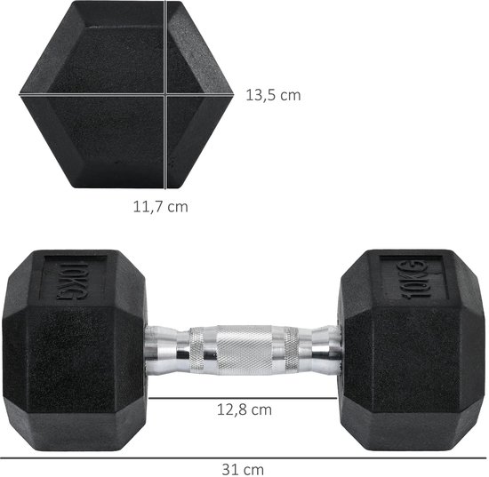 Halterset - 20 kg - Halterstang - Set van 2 Dumbbells - Hexagonaal ...