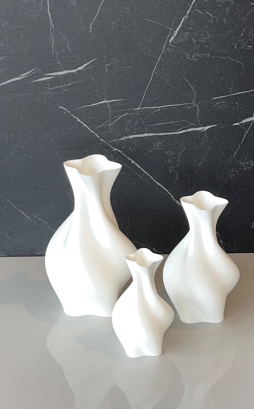 Studio Vaseo Quatro Flowa Wit – Set van 3 Vazen – 3D Geprint – Duurzaam ...