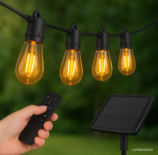 Lichtendirect- Solar Lichtsnoer 15 meter – 15 LED Lampen ...