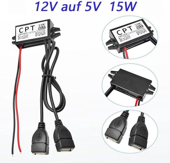 12 V naar 5 V DC step-down stroomomvormer USB-adapter stroommodule 3 A ...