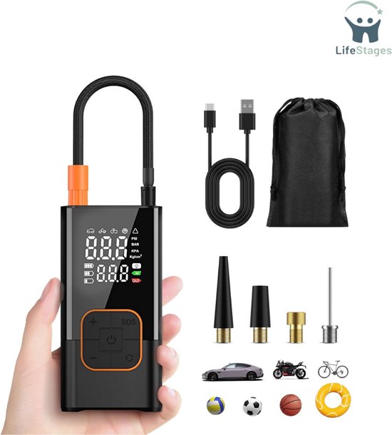 LifeStages - Autobanden Pomp - Bandenpomp Met Draadloze Luchtcompressor - 6000mah -... | bol