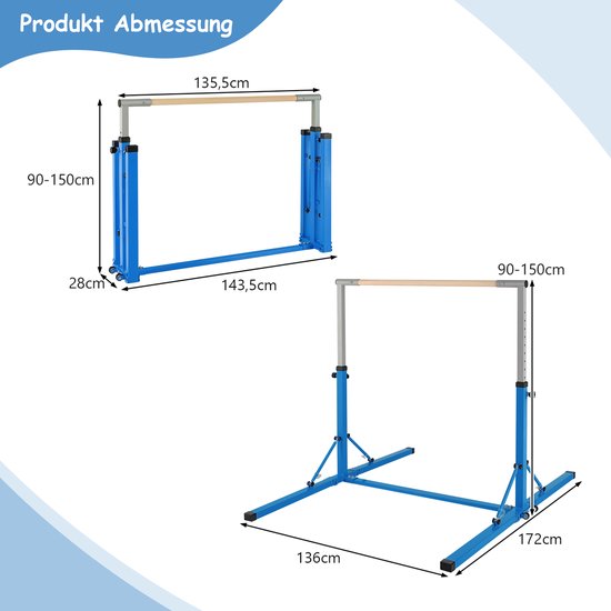 Costway Gymnastiekrek, turnrek, in hoogte verstelbaar, turnstangen tot ...