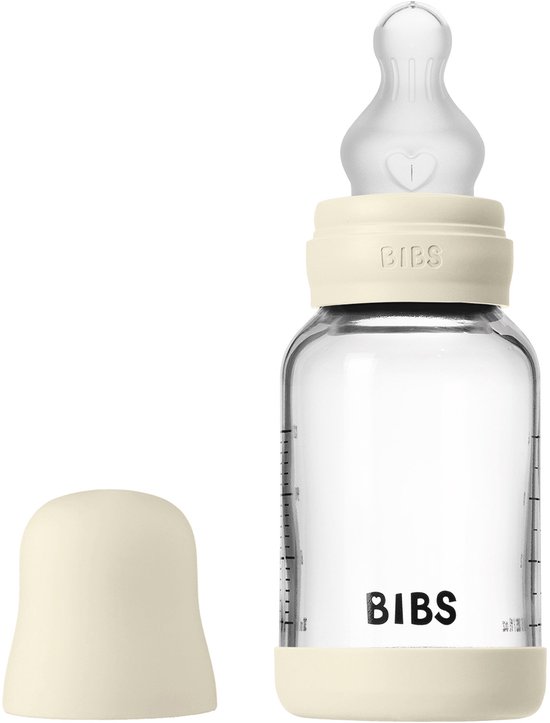 BIBS Fles - Slow Flow - 120 ml - Silicone/Glas - Ivory | bol