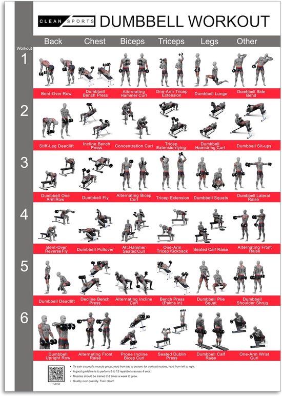 Korte Halter Workout Poster met Full-Body Oefeningen voor Fitness en ...