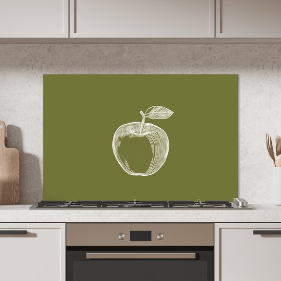 Spatscherm keuken 90x60 cm - Kookplaat achterwand Lijntekening - Appel ...