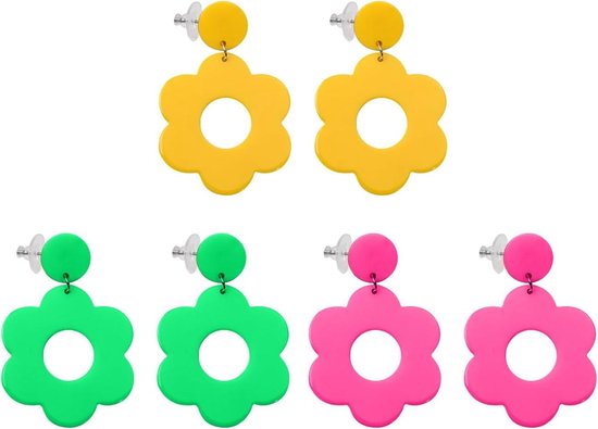 3 paar bloemenoorbellen chrysantenoorbellen retro acryl neon-oorbellen ...