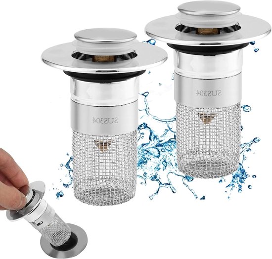 Washbasin Stoppers 34-40 mm Universal Pop Up Drain Strain with Hair ...