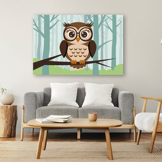 Uil met bril op tak - Uil muurdecoratie - Poster dier - Digital Art ...