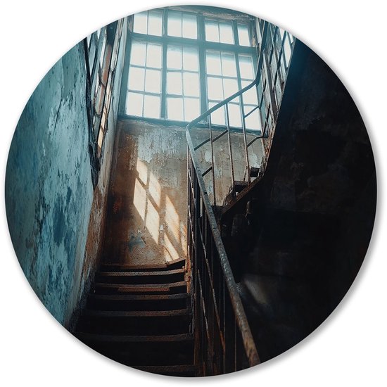 Oude verroeste trap en ramen - Verlaten wandcirkels - Ronde wandprint ...