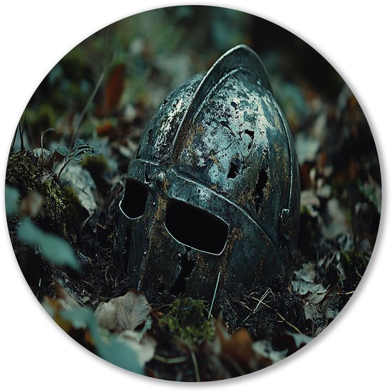 Verroeste ridderhelm in bos - Helm rond schilderij - Wandobject rond ...