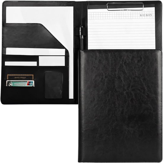 Conferentiemap A4 - Leer schrijfmap met klembord - 1 stuk - Zwart ...