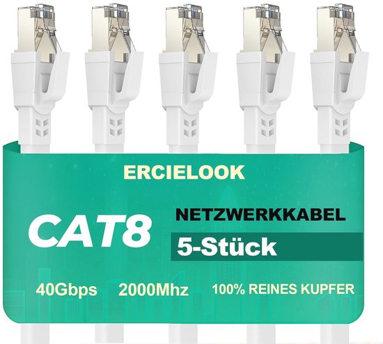 Korte Cat 8 Ethernet Kabel 5-pack - 40Gbps RJ45 Patch Kabel 0,15m voor ...