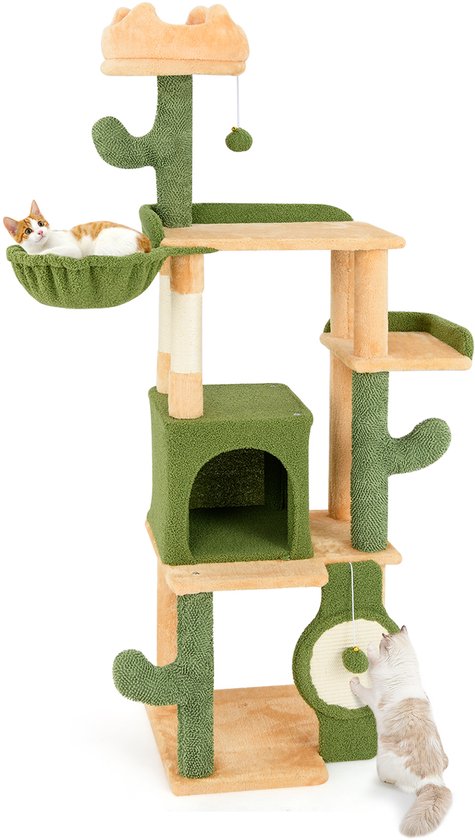 COSTWAY Krabpaal cactus, 160 cm, kattenboom met kattenmand, platforms, sisalpalen,... | bol