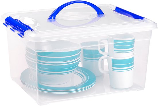 Plasticforte Opslagbox - 3x - met deksel - transparant blauw - 12 liter ...