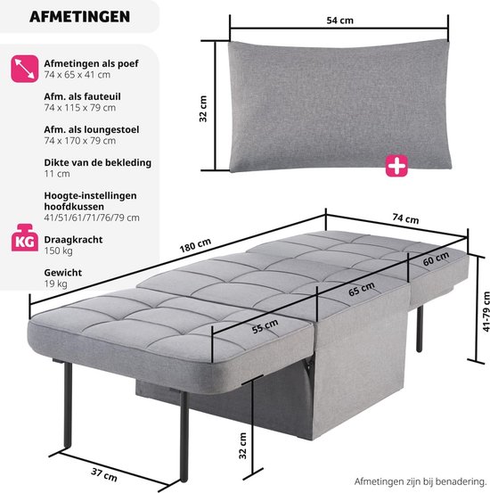 Loungestoel voor tienerkamer - 4-in-1 Slaapstoel - Opklapbare stoel | bol