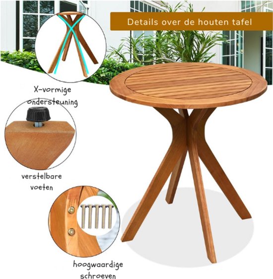 Tuintafel - Klein - Diameter 70 Cm - Bijzettafel Outdoor - Massief Hout ...