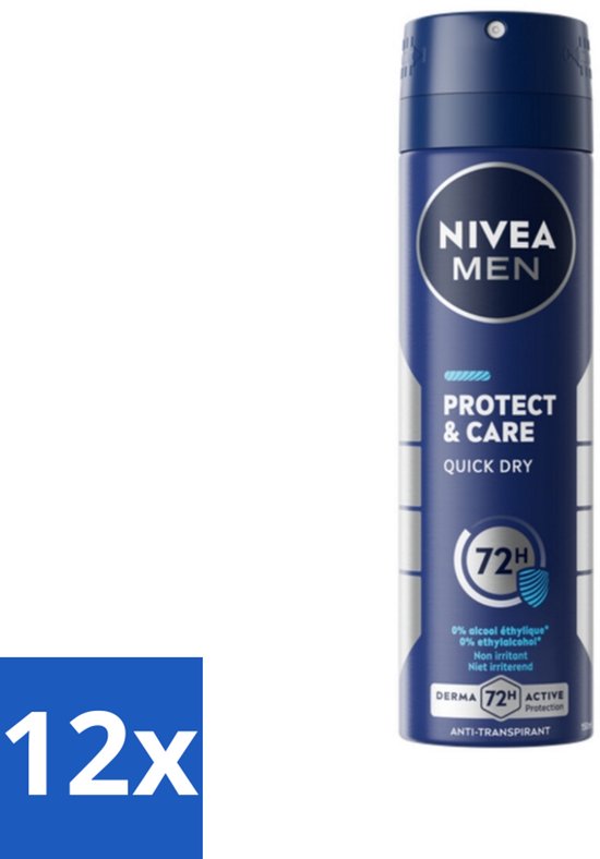 Nivea - Men - Deodorant - Spray - Protect & Care - 150 ml - Voordeelverpakking - 12 stuks | bol