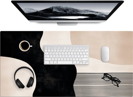 Bureau onderlegger 90x45 cm - Abstract - Japandi - Beige - Modern ...