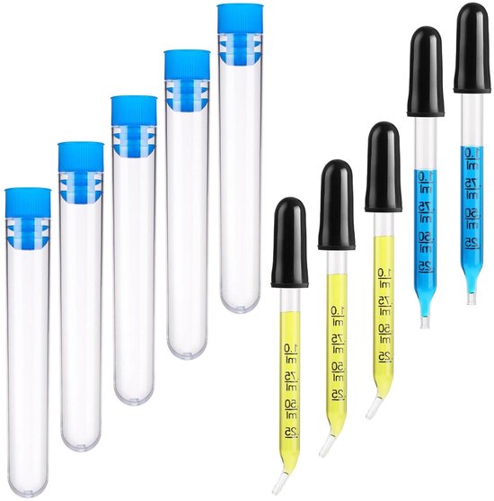 5 stuks glazen pipet van 1 ml met metingen en rubberen pipetteerbal ...