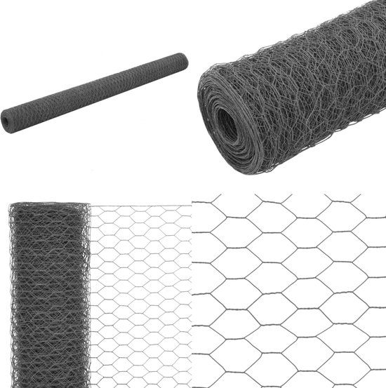 vidaXL Kippengaas 25x1,5 m staal met PVC coating grijs - Gaas - Gazen ...