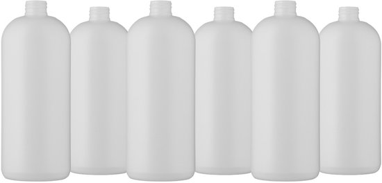 6 x 1000 ml Basic Round HDPE wit + Dispenserpomp zwart- BPA Vrij - Niet ...