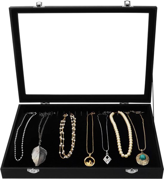 Zwart Velours Sieraden Organiser Opslag Display Doos Kast Tray met 20 ...