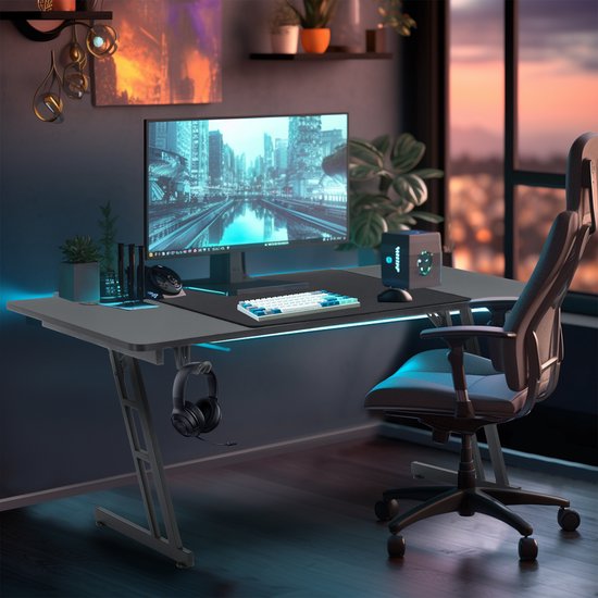 140 x 60 cm, Gamingtafel, stabiele computertafel, pc-tafel, zwart, met ...