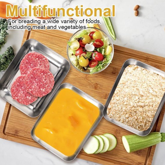 Breading Dish Set of 3 Stainless Steel 25.5 x 19.5 x 5 cm - Baking Tray ...