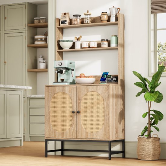 Modern buffetkast met eiken decor, rattan dubbele deur met opbergruimte ...