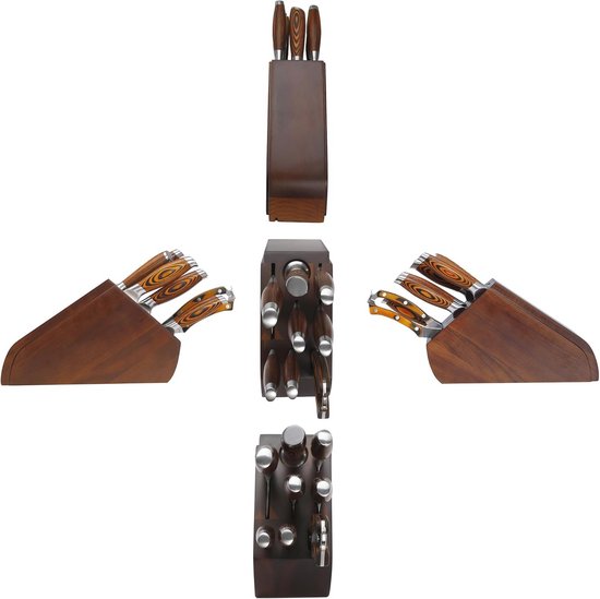 9-delige Keukenmessen Set met Houten Handvat - Professionele Messenset ...