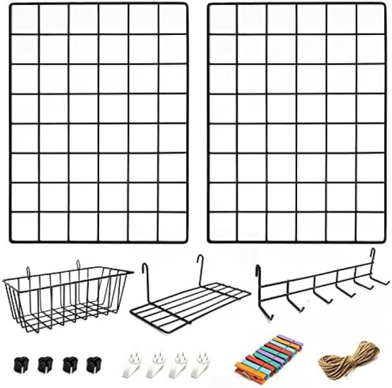 PolkaHome 2-Pack Wandrek Set met Accessoires | Inclusief Mand, Rekje en ...