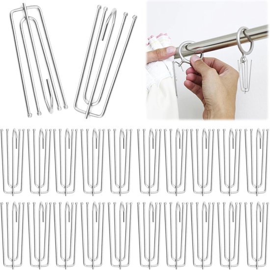 Stainless Steel Curtain Hooks 40 Pcs - 4 Teeth Metal Hooks for Curtains ...