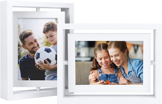 Witte fotolijsten set van 2 - dubbelzijdig en draaibaar - 4 x 6 cm | bol
