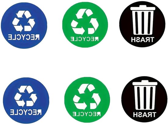 Recycle stickers voor afvalcontainers - Set van 6 stickers voor ...